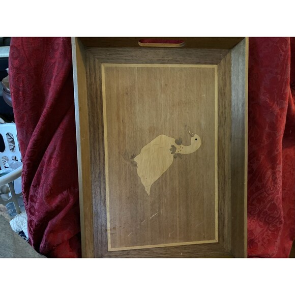Accents | Vintage Wooden Tray Duck Goose Inlay Curved Handle 185 X 13 ...
